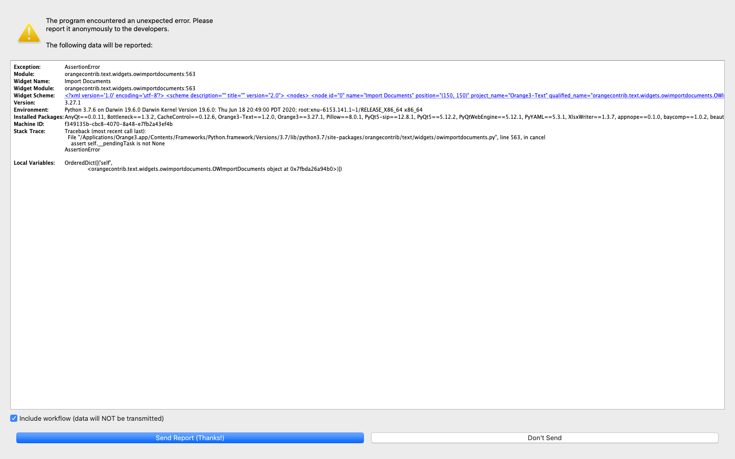 Error encountered in widget Import Documents in Text Mining Add-on · Issue #612 · biolab/orange3 ...
