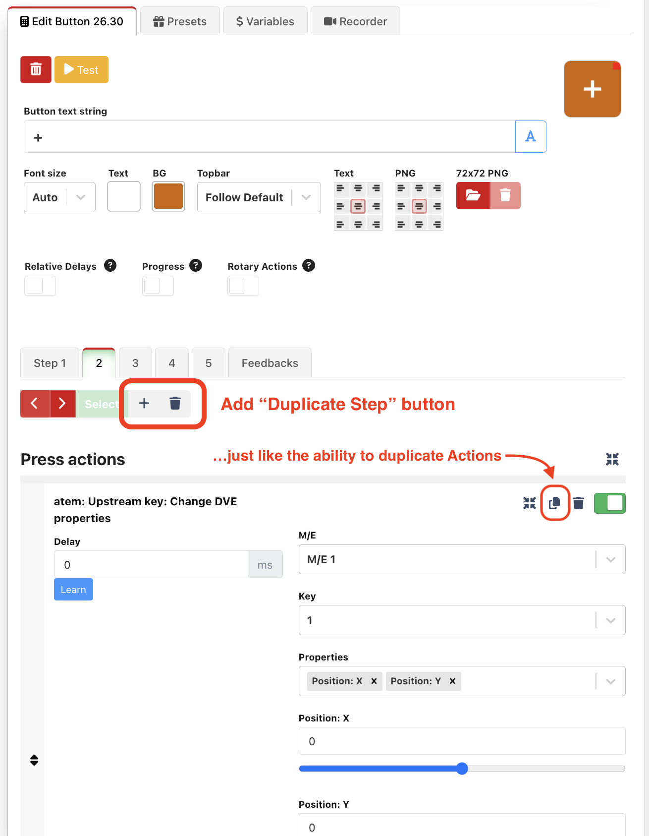 Add "Duplicate Step" button · Issue #2584 · bitfocus/companion · GitHub
