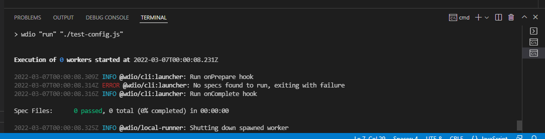 No specs found to run, exiting with failure in V7 · Issue #7006 · webdriverio/webdriverio · GitHub