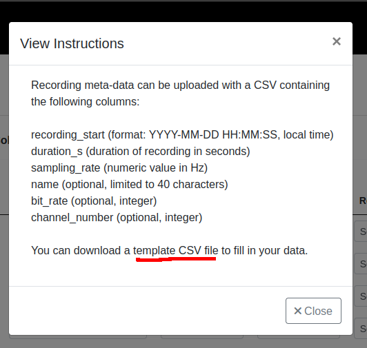 downloading meta-data CSV template from instructions · Issue #319 · ecomontec/ecoSound-web · GitHub