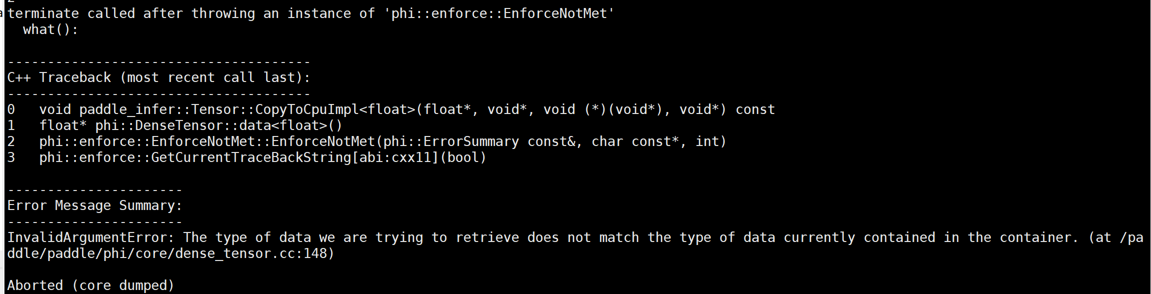 通过 CopyToCpu 获取 Output Tensor 的数据时，出现类型不匹配问题 · Issue #54910 · PaddlePaddle/Paddle · GitHub