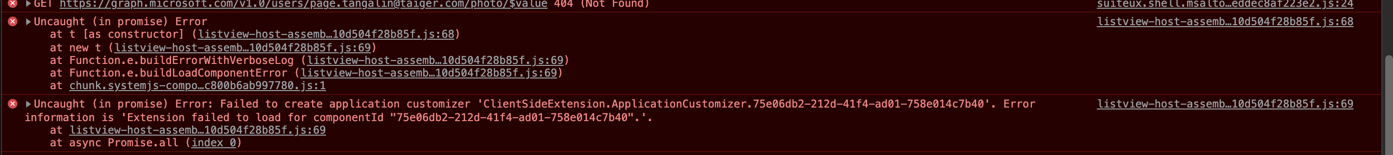 Failed to create application customizer 'ClientSideExtension.ApplicationCustomizer.'. Error ...