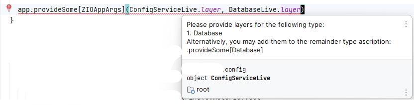 False negative from inspection for .provideSome · Issue #412 · zio/zio-intellij · GitHub