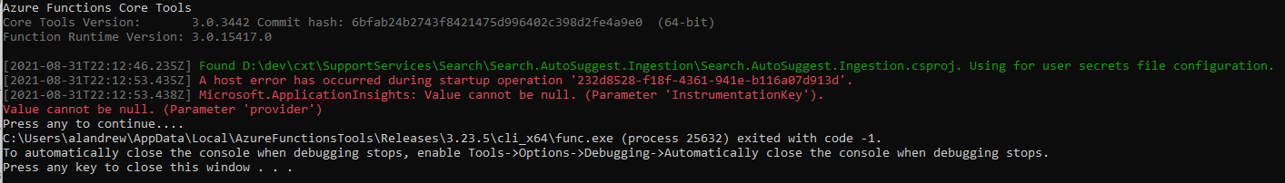 If DistributedTracing is enabled, allow APPINSIGHTS_INSTRUMENTATIONKEY from IConfiguration ...
