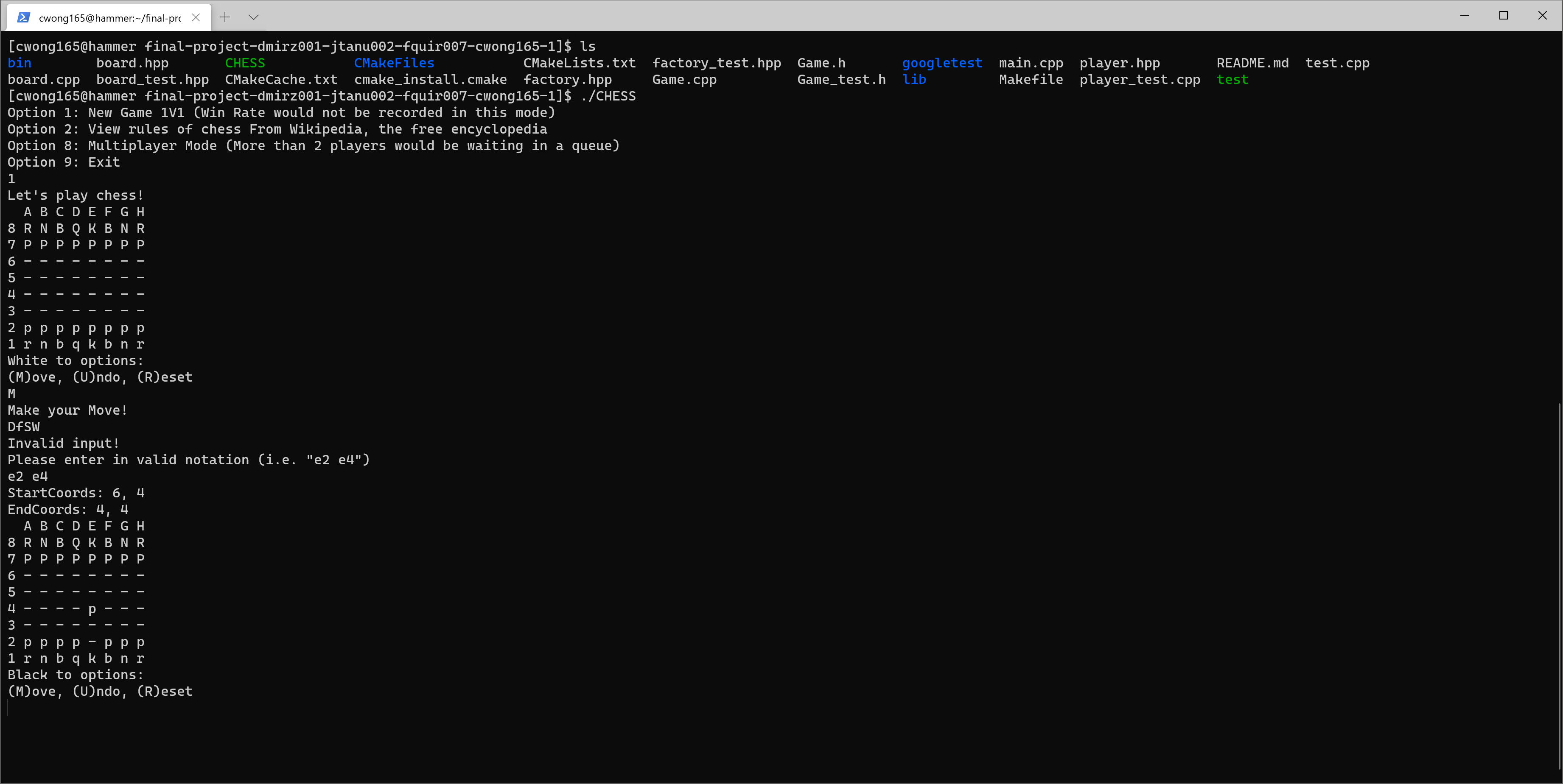 GitHub - cwong165/Chess-Game: A Mirror Copy of Final Project (CS100)