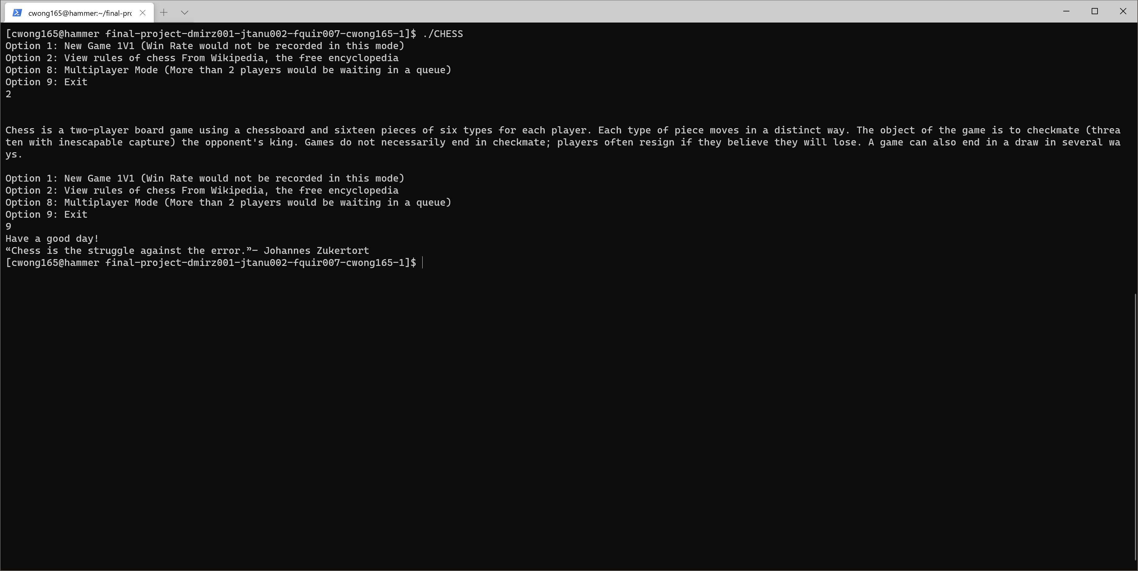 GitHub - cwong165/Chess-Game: A Mirror Copy of Final Project (CS100)