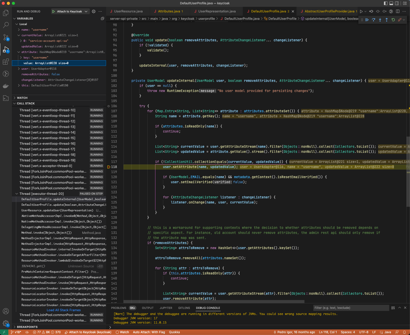 Username is removed when updating service account with empty/null email ...