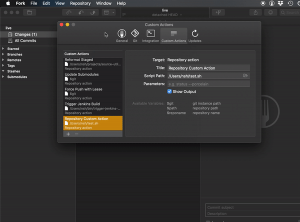 Show output while custom actions are running · Issue #713 · fork-dev/Tracker · GitHub