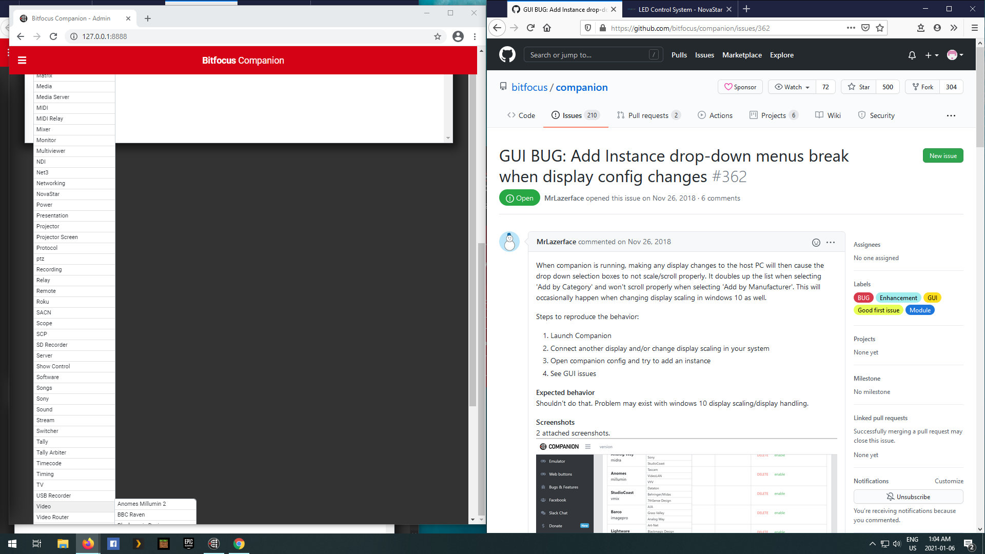 GUI BUG: Add Instance drop-down menus break when display config changes · Issue #362 · bitfocus ...