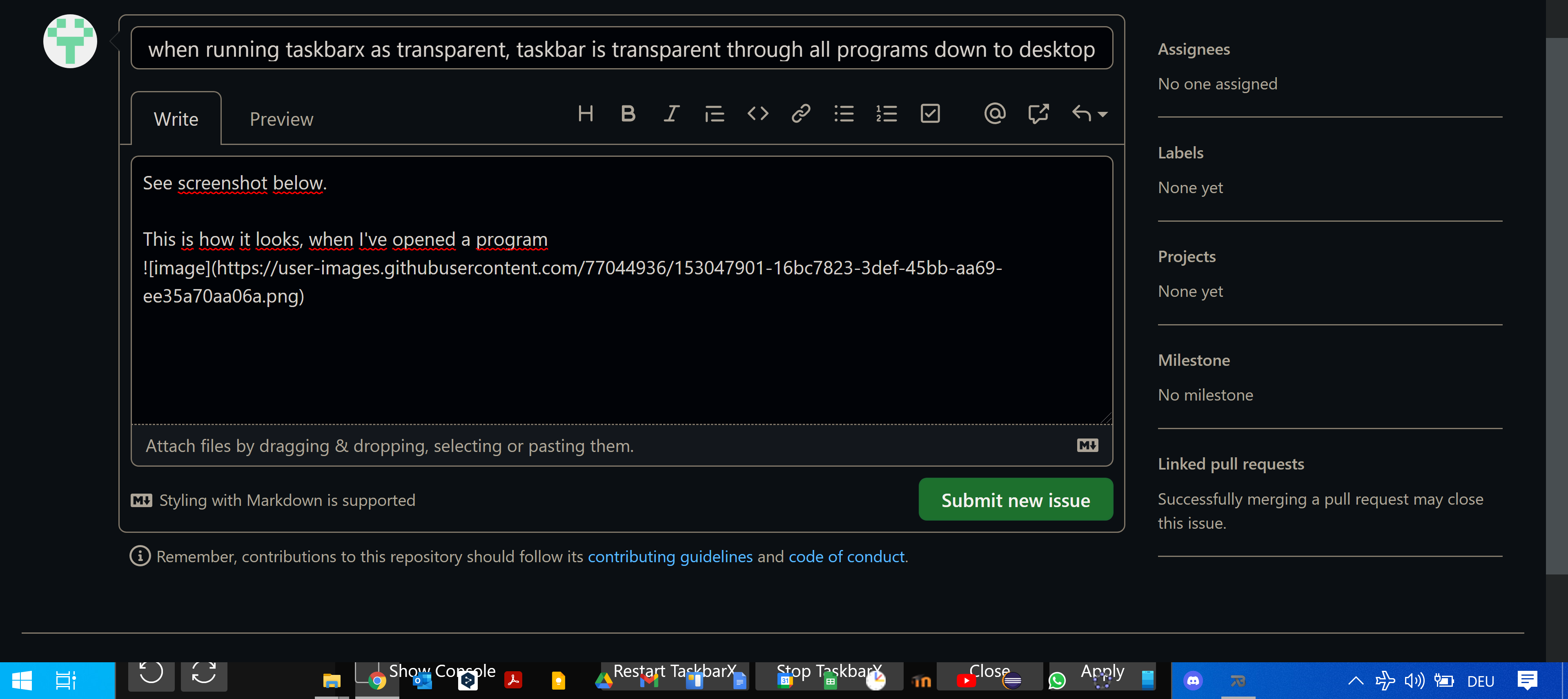 when running taskbarx as transparent, taskbar is transparent through ...
