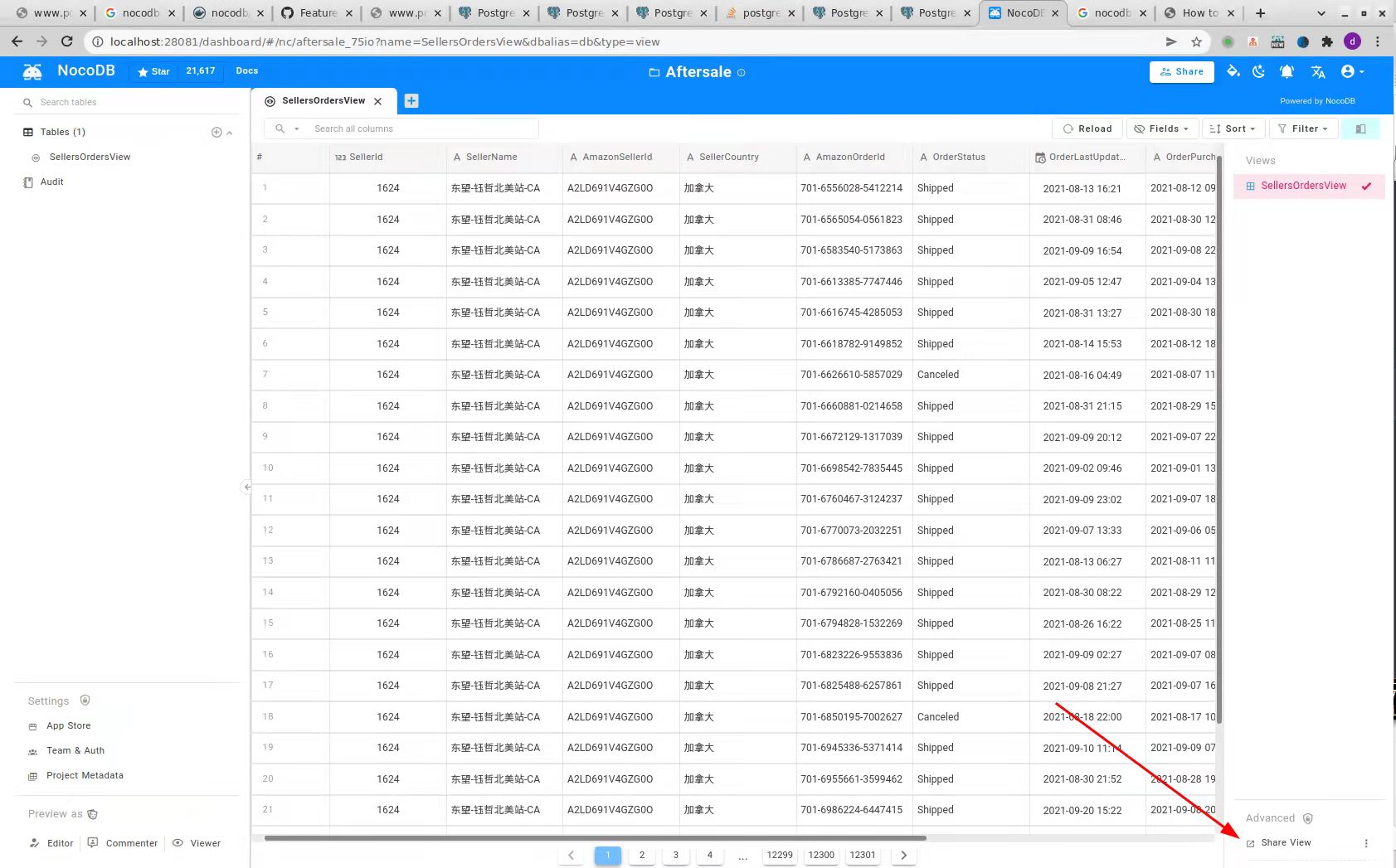View does not has action type for downloading csv file as table does. However the shared view ...