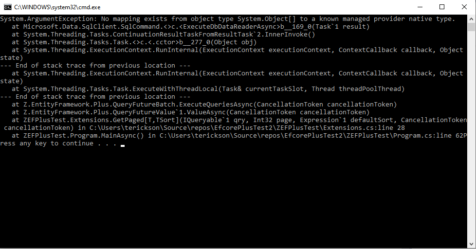 EFcore 5.0.1+FromSqlRaw + Future() extension causes System ...