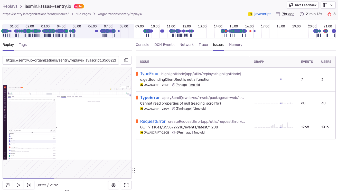 Design: Improve the connection between the Issues tab and the error events that occur in the ...