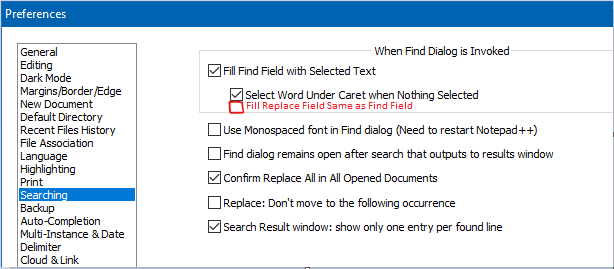 Allow filling in selected word in search and replace dialog via option ...