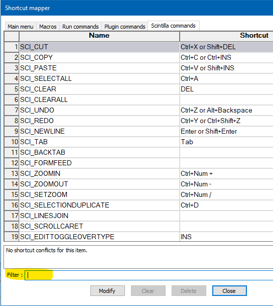 Shortcut Mapper Filter oddness 2 · Issue #12557 · notepad-plus-plus/notepad-plus-plus · GitHub