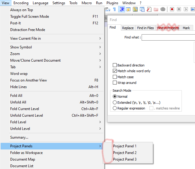 "Find in Projects" tab in "Find" window should be invisible/disabled if no possible project open ...