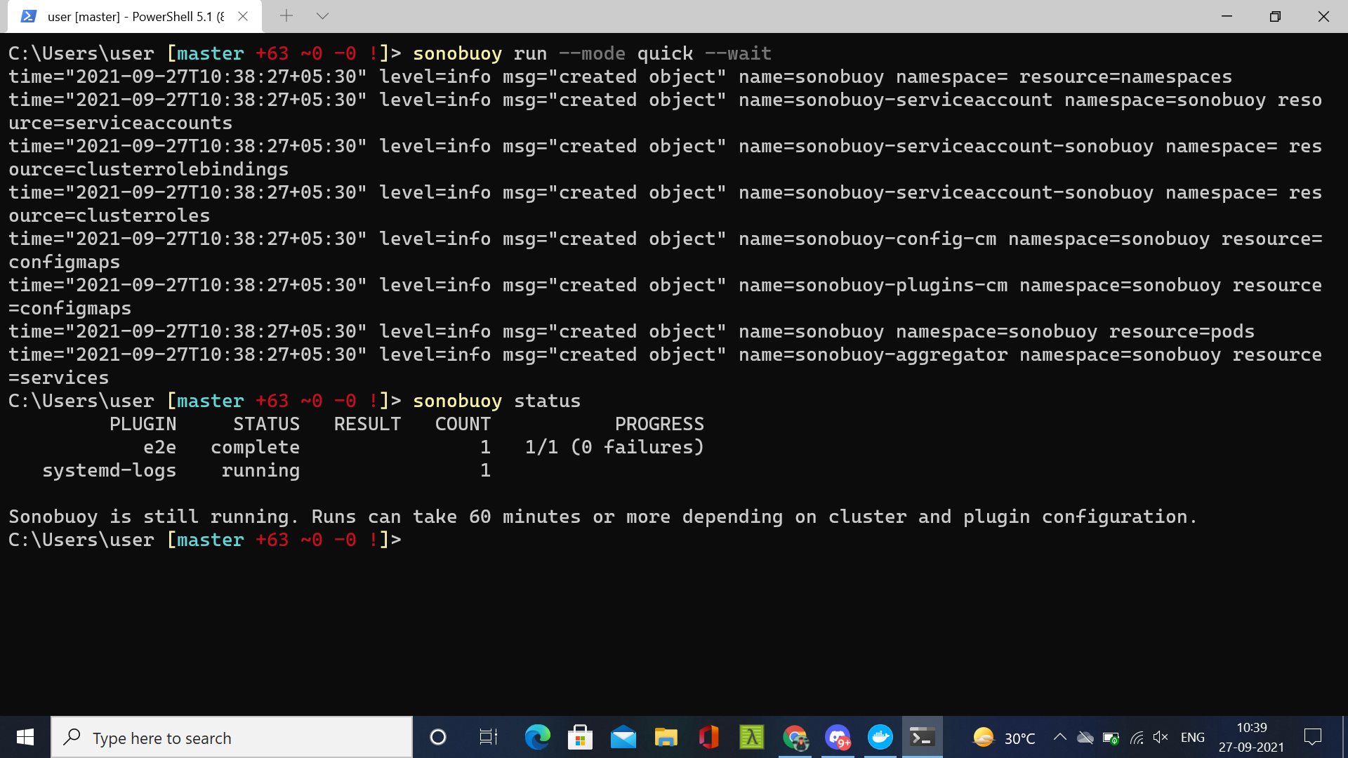 "sonobuoy run --mode quick --wait" command is not running as expected. · Issue #1442 · vmware ...