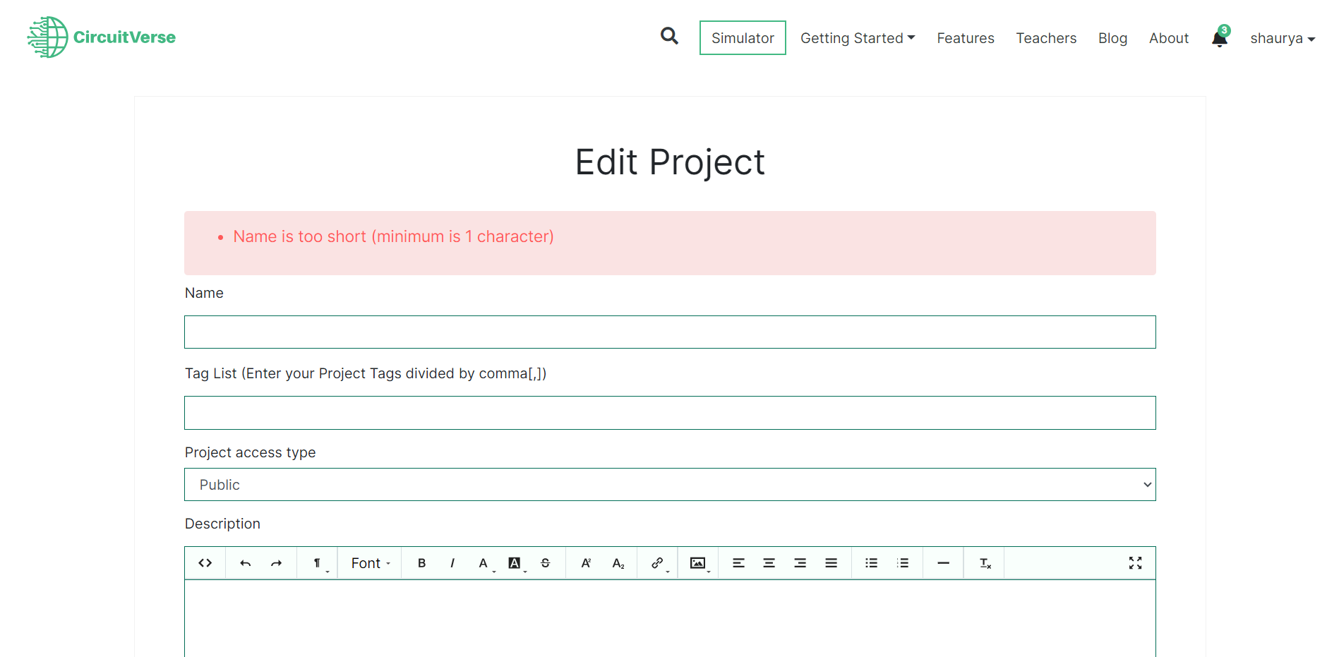 🐞 Bug Error Message Css Not Applied In Edit Project · Issue 4291 · Circuitversecircuitverse