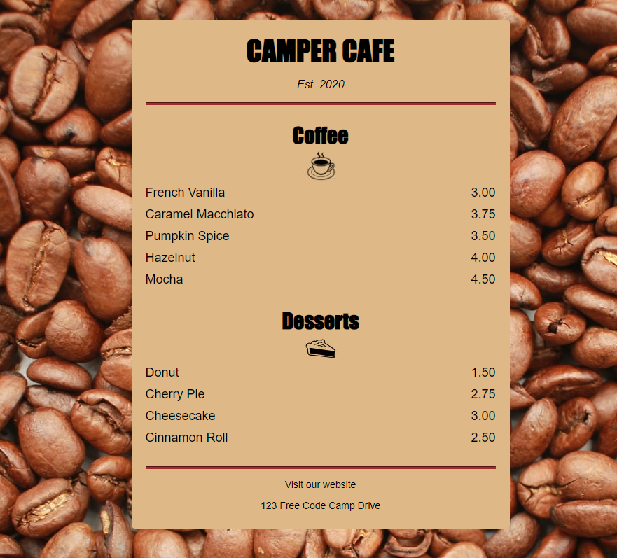 GitHub - TanyaChepelevich/Camper-Cafe-Menu: Menu page for Camper Caffe with basic CSS