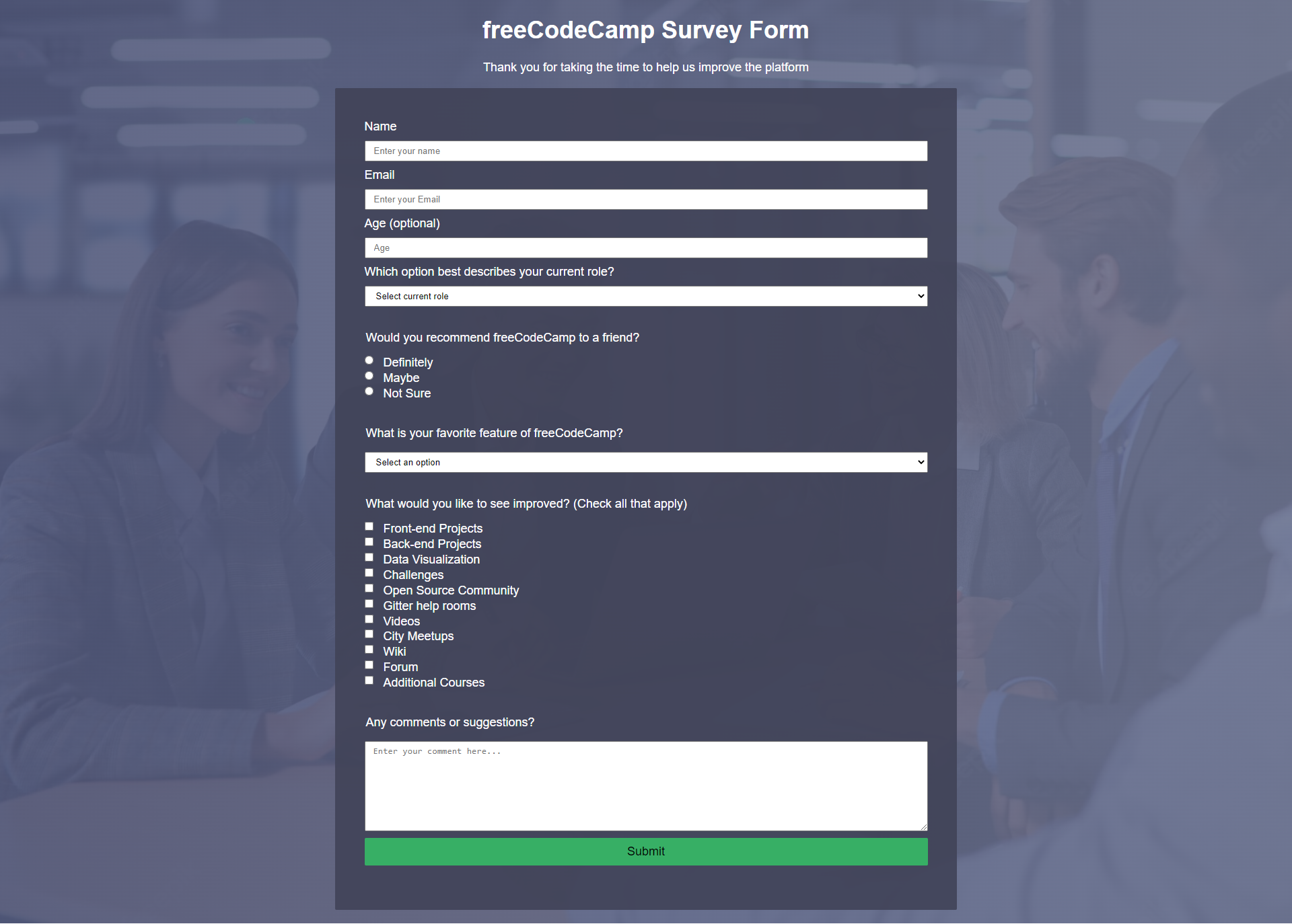 GitHub - TanyaChepelevich/Survey-Form: Learning HTML forms by creating Survey Form