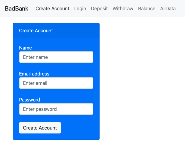 GitHub - Orion-Technologies/BadBankProject: Banking application