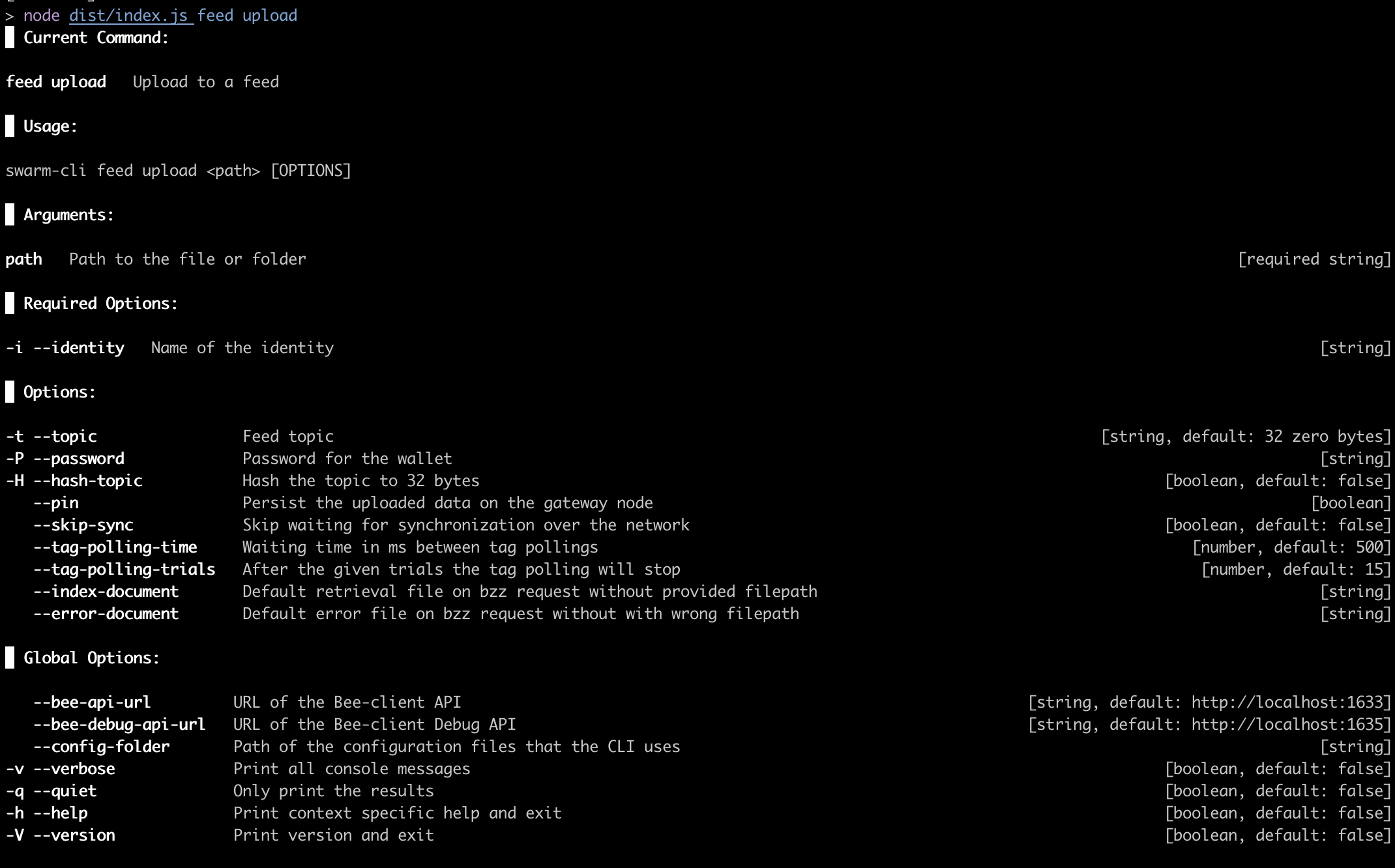 Improve general usage printing · Issue #86 · ethersphere/swarm-cli · GitHub