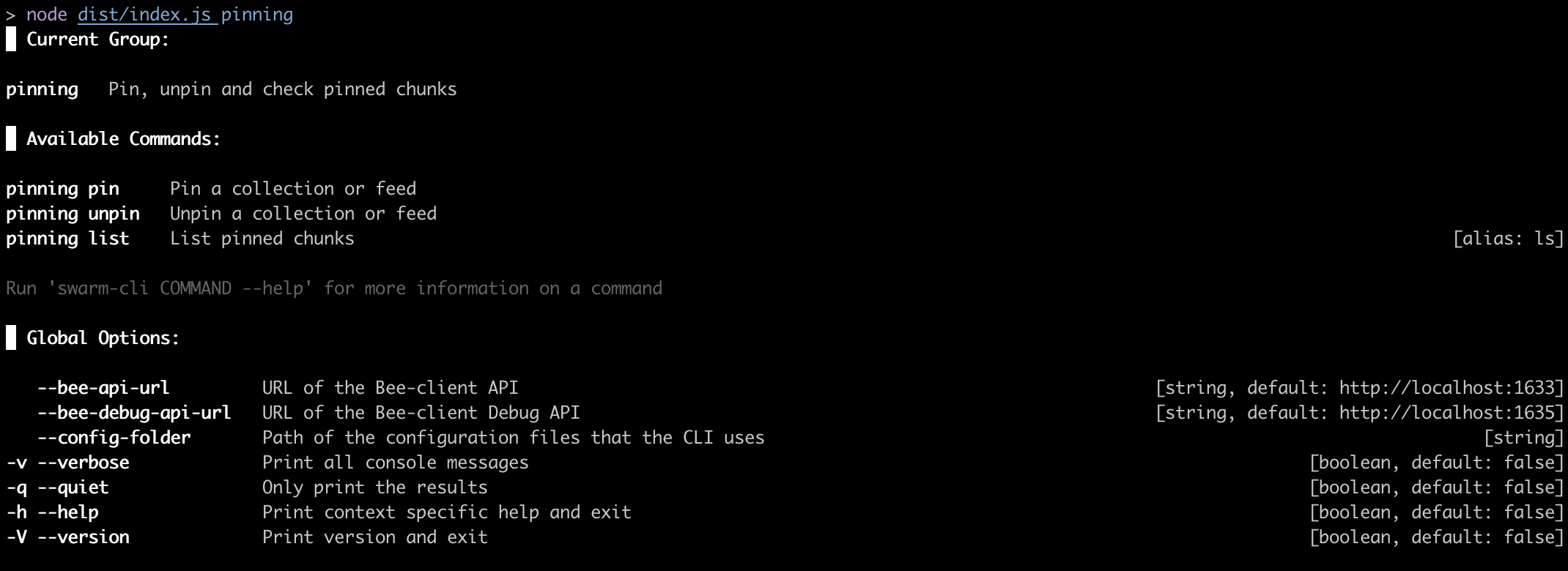 Improve general usage printing · Issue #86 · ethersphere/swarm-cli · GitHub