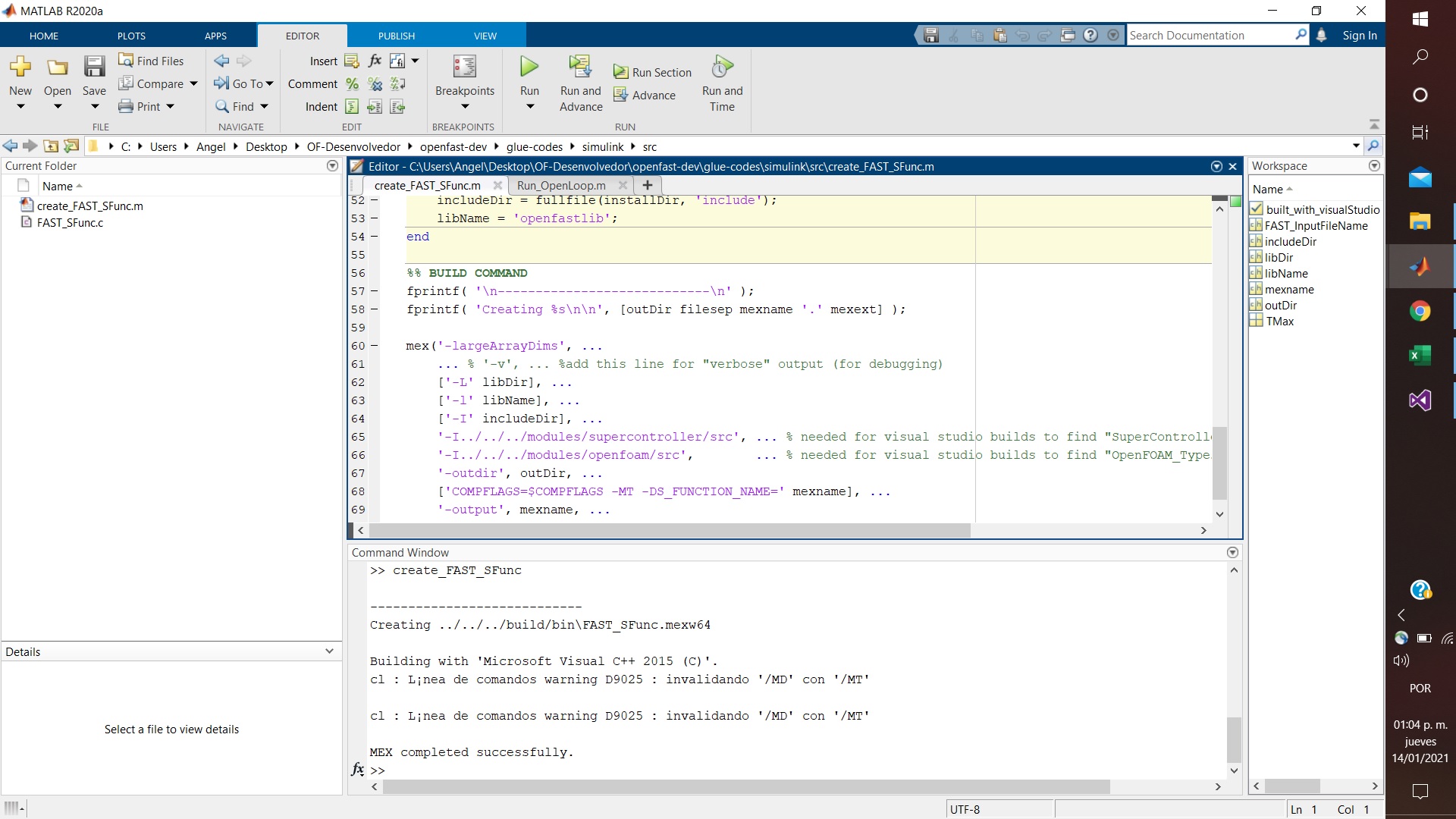 Bug report - Using FAST_SFunc (OpenFAST compiled on Visual Studio Pro ...