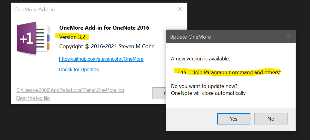 Update bug ? · Issue #180 · stevencohn/OneMore · GitHub