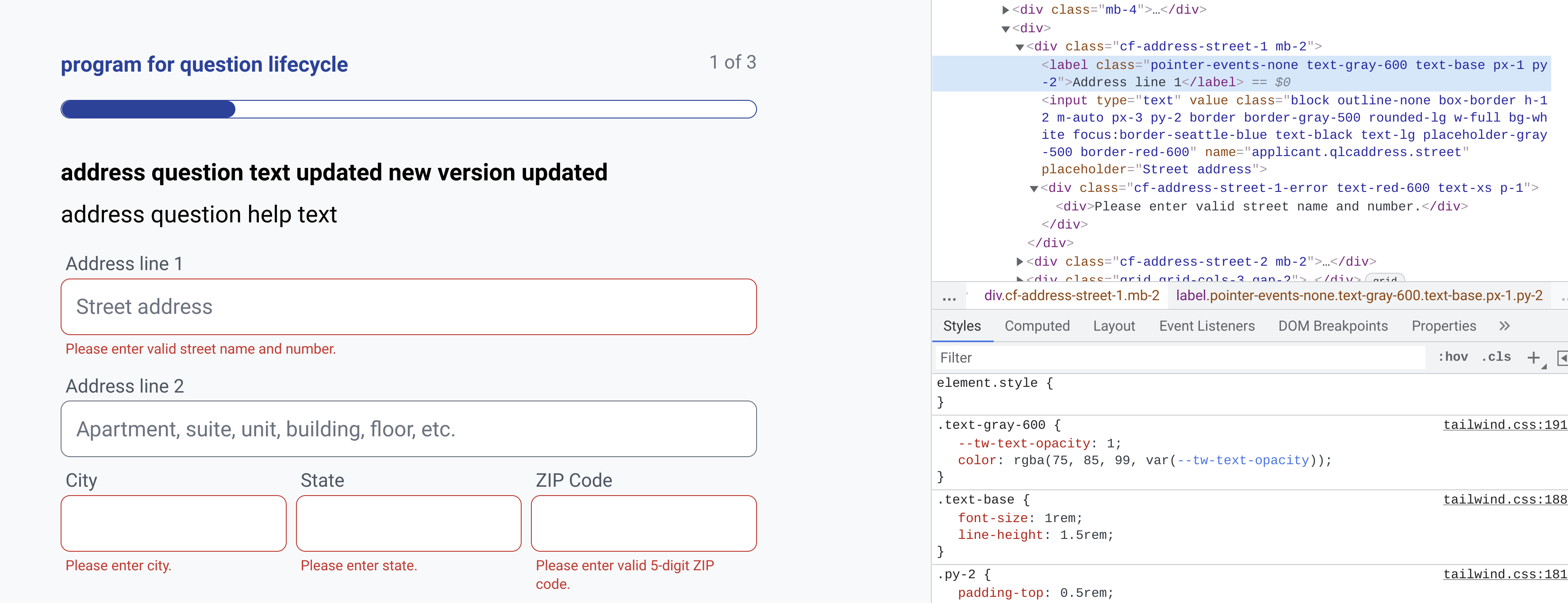 Add better ` `ing to Address and Name question subfields · Issue #1475 · civiform/civiform · GitHub