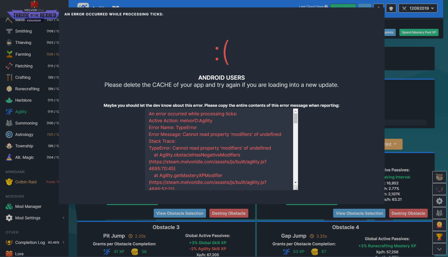 [Bug]: An error occurred while processing ticks · Issue #2975 · MelvorIdle/melvoridle.github.io ...