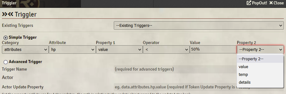 Simple Trigger does not show max as an option for property 2 (PF2e ...
