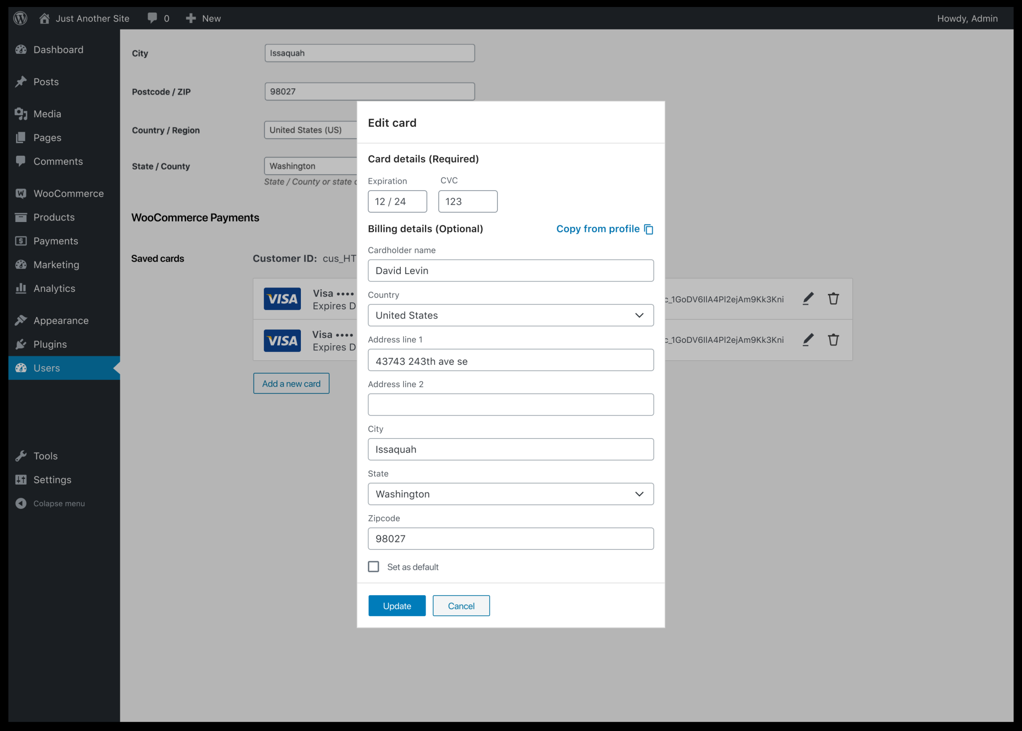 Saved cards: Edit a payment method · Issue #913 · Automattic/woocommerce-payments · GitHub