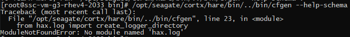 Error when running /opt/seagate/cortx/hare/bin/../bin/cfgen --help ...
