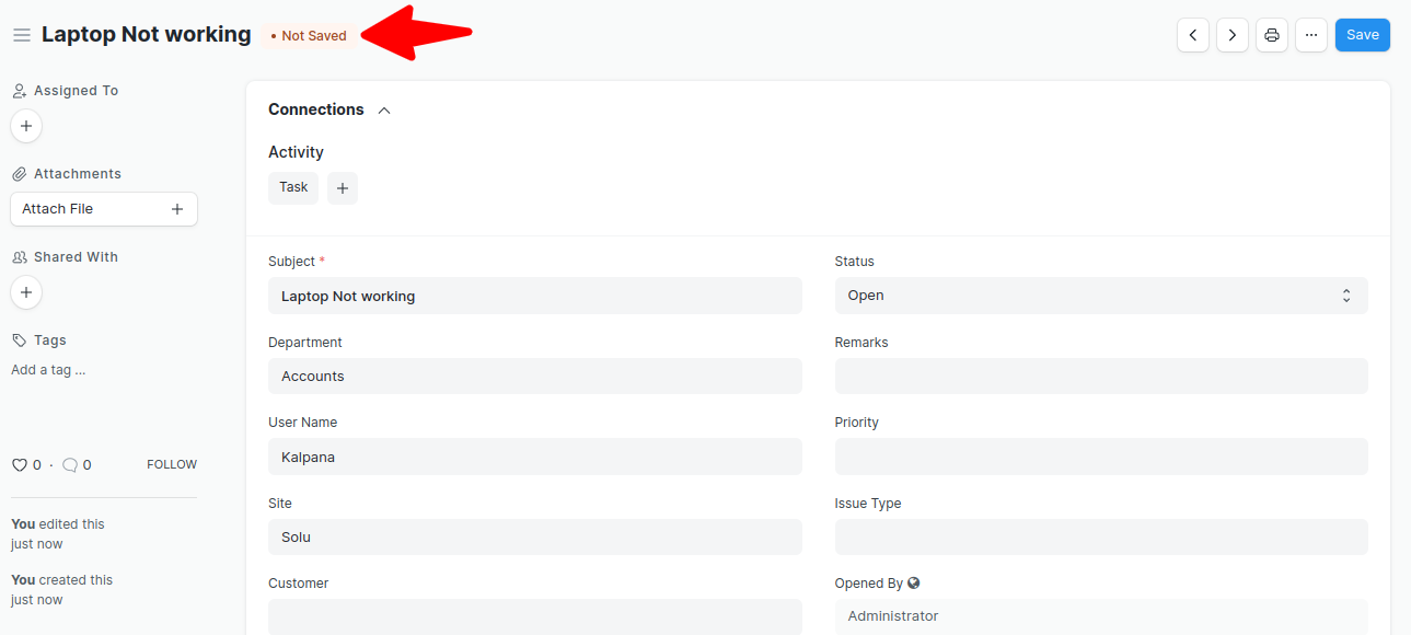 On Quick Entry Form of Issue List doesn't get saved after saving the document. It Remains ...