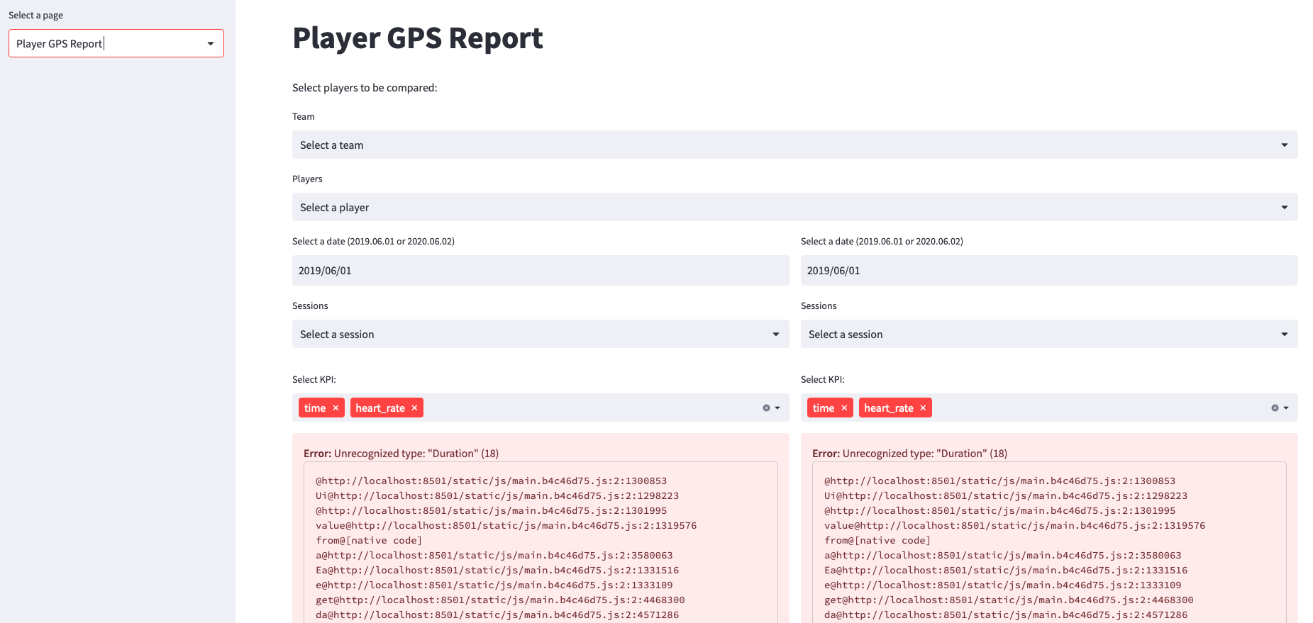 `Error: Unrecognized type: "Duration" (18)` in `Player GPS Report` page · Issue #73 · simulamet ...