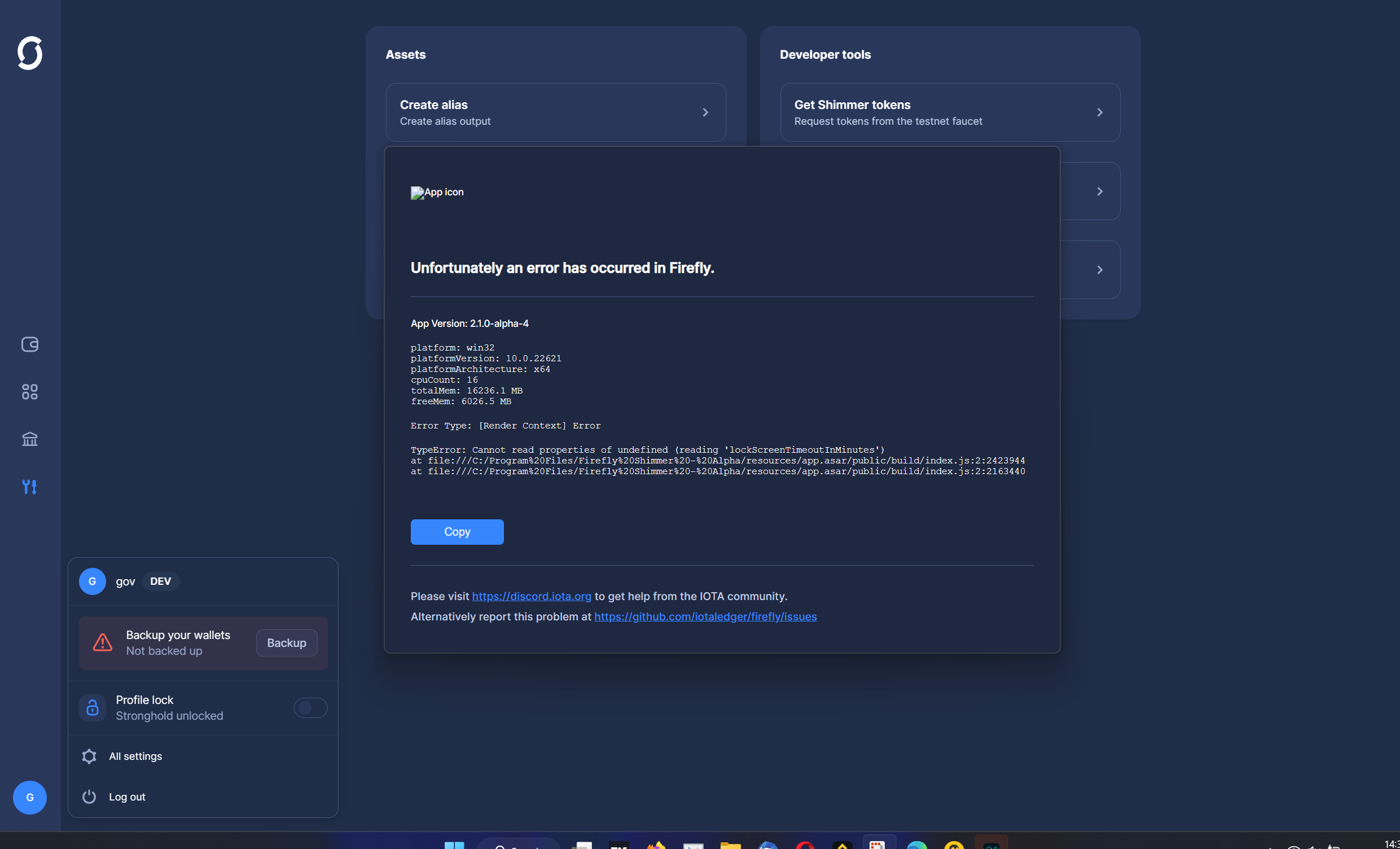 [Bug report]: Error while triying to open settings from the developer section · Issue #5770 ...