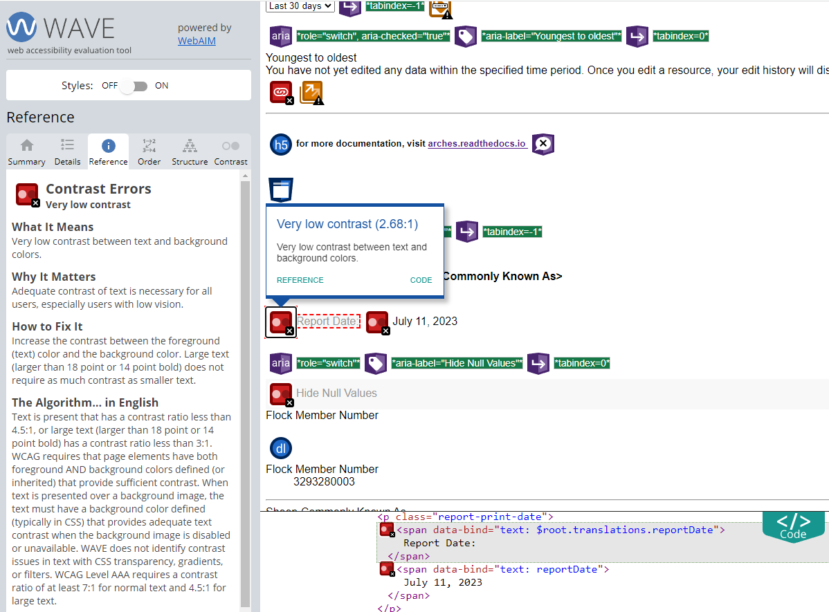 1.4.3 Contrast - Three contrast errors present on Resource Report · Issue #9760 · archesproject ...