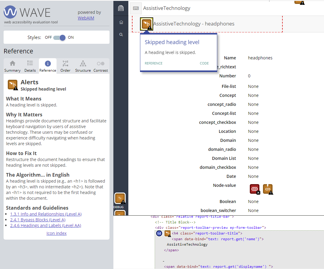 Resource Report - 2.4.6 Headings and Labels - 1 skipped heading level is present on the report ...