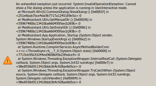 Wine bug, says UserInteractive is off · Issue #436 · bsmg/ModAssistant · GitHub