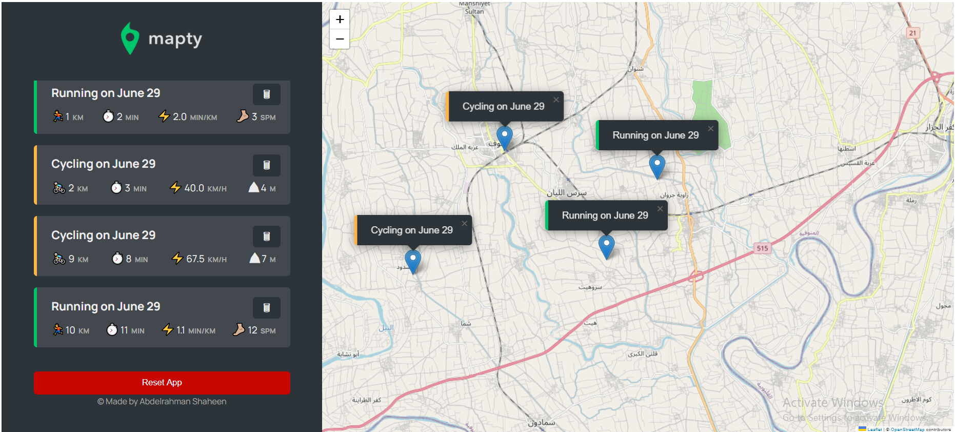 Github Abdelrahmanshaheen Mapty App A Workout Logging App Made Using Javascript