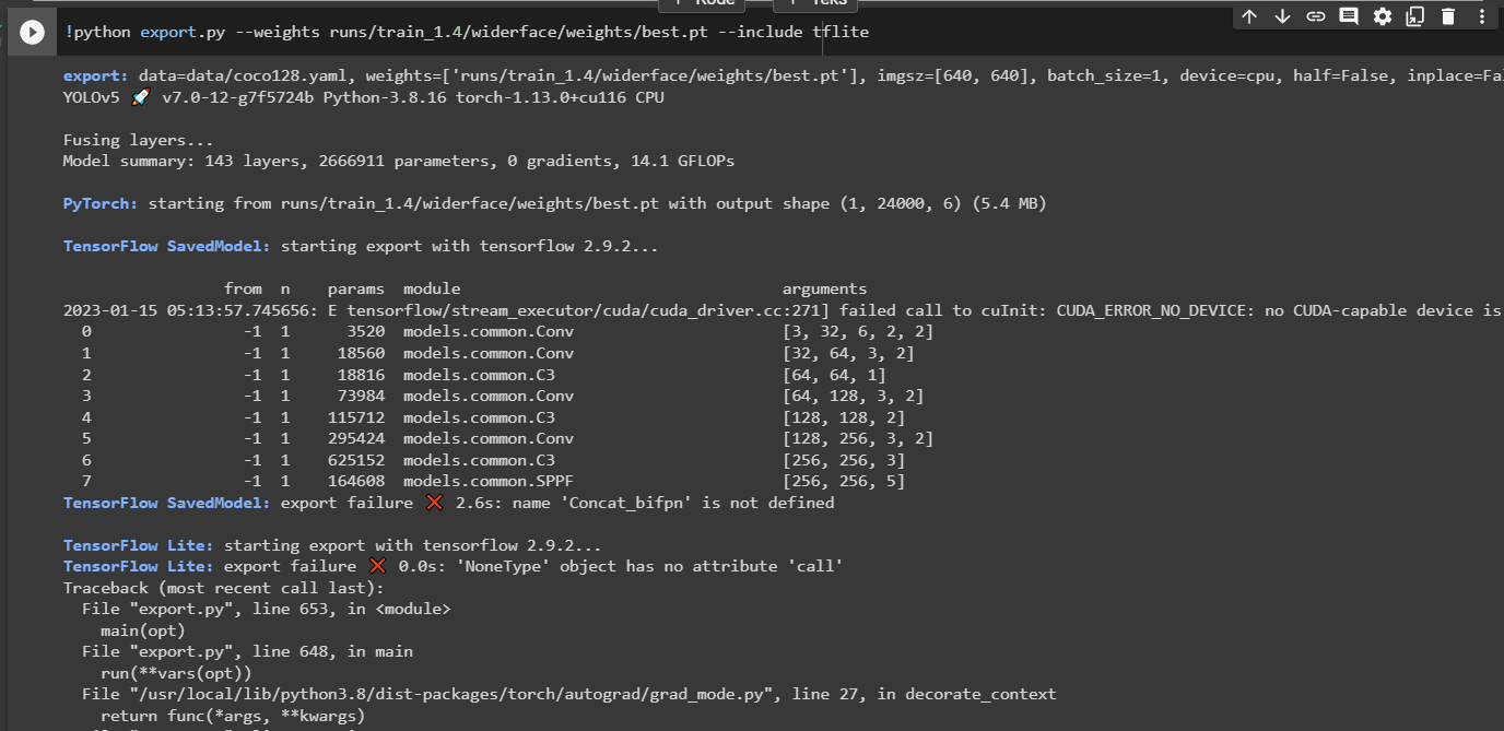 having trouble converting model into tflite · Issue #10774 · ultralytics/yolov5 · GitHub