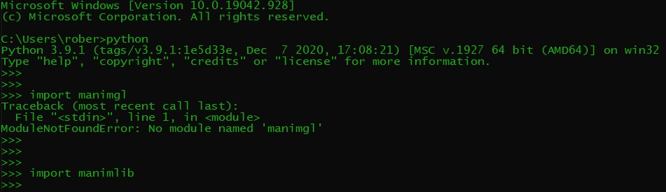'manimgl' is not recognized as an internal or external command, operable program or batch file ...