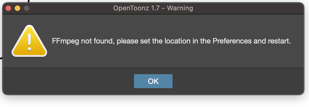 FFmpeg not found, please set the location in the Preferences and restart. MacOS ventura ...