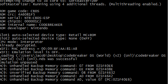CodeBreaker DS (World) (v2) (Unl) hangs instantly. · Issue #1094 · melonDS-emu/melonDS · GitHub