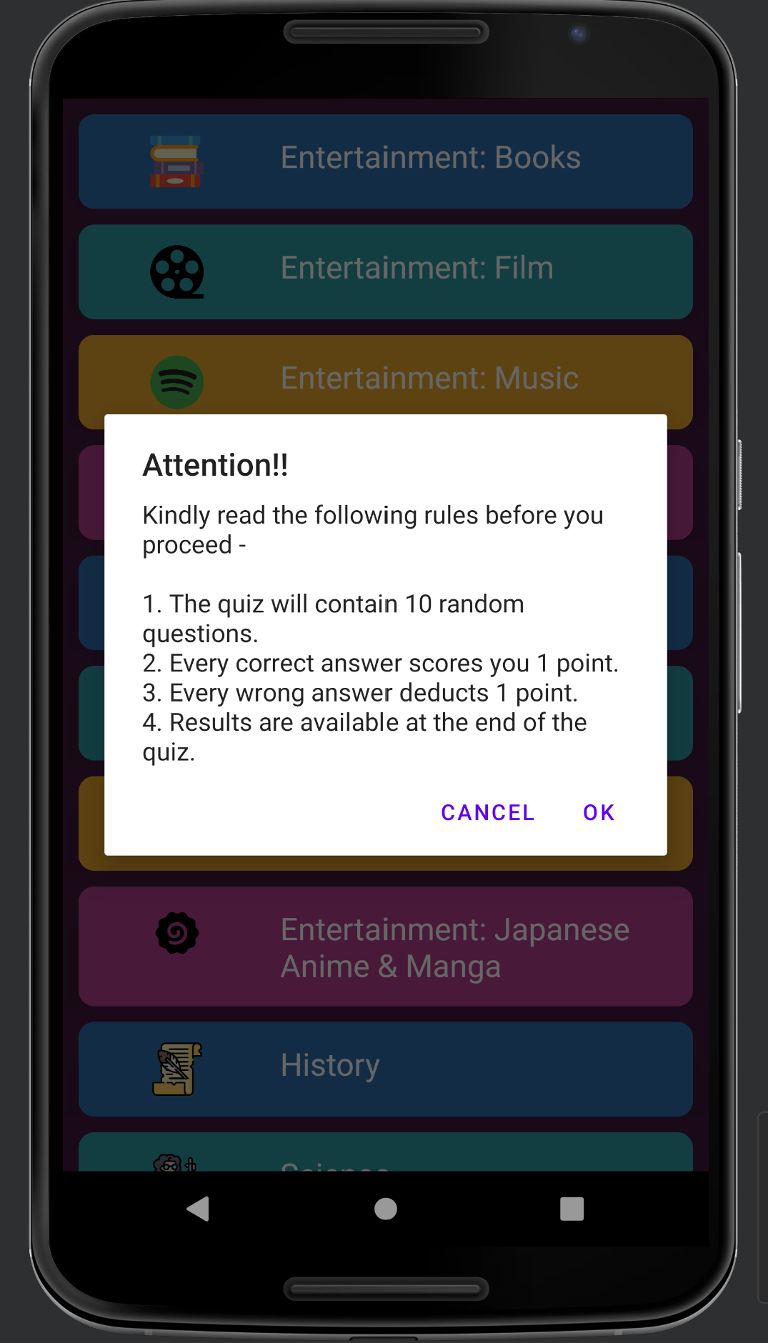 Remove unnecessary toast and add a dialog instead · Issue #9 · pratyaksh1610/Quiz_App · GitHub