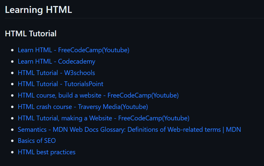 [FEATURE] Add a new HTML resource under Learning HTML · Issue #575 · WeMakeDevs/roadmaps · GitHub