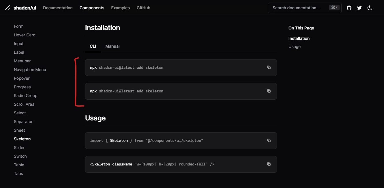 Bug Install Command For Skeleton Component Used Twice In Docs · Issue 673 · Shadcnui · Github 