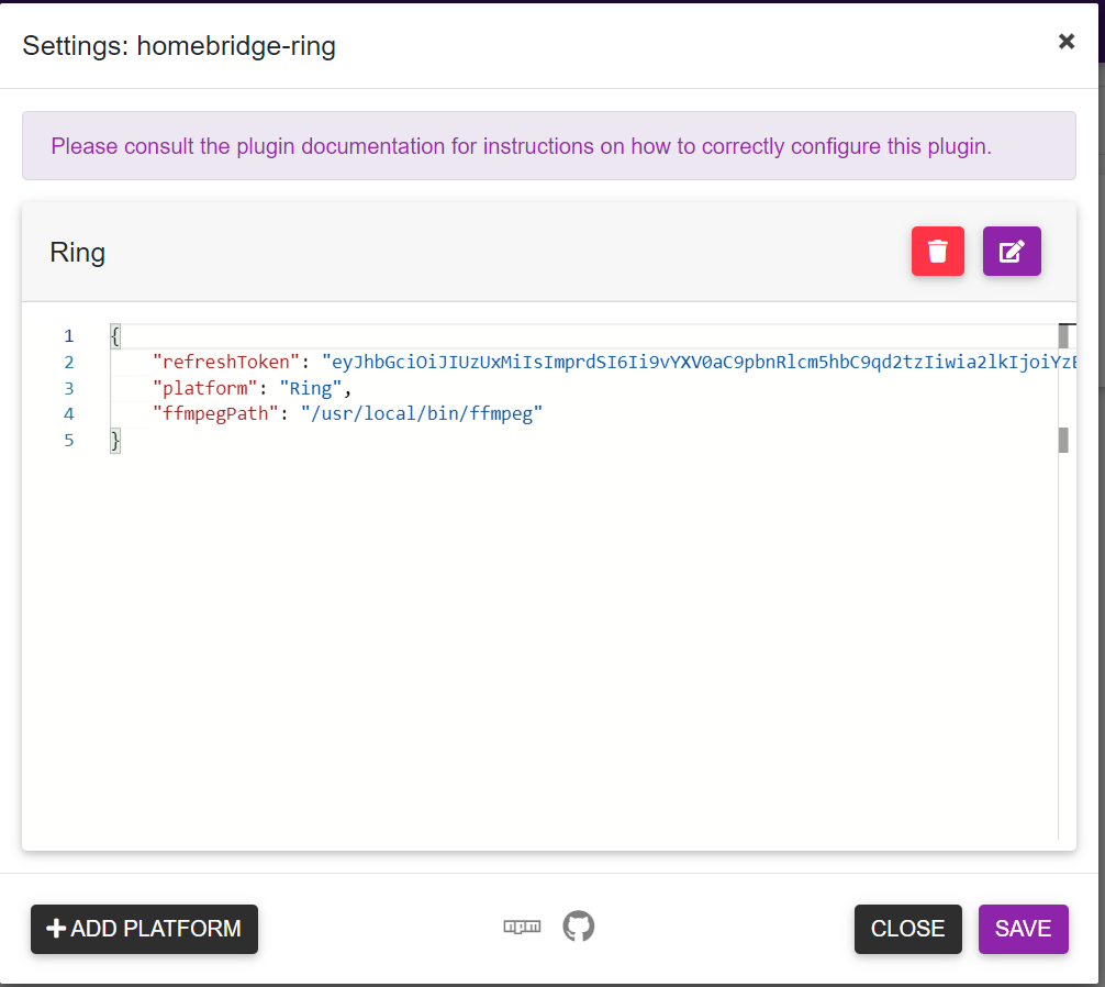 Streaming video only - ffmpeg was not found. See https://github.com/dgreif/ring/wiki/FFmpeg for ...