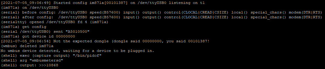 deamon is stopping just after starting - communication with im871a ...